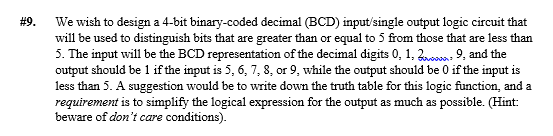 Solved #9. We wish to design a 4-bit binary-coded decimal | Chegg.com