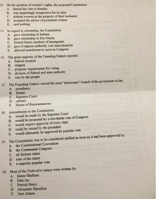 14. On the question of women's rights, the proposed | Chegg.com