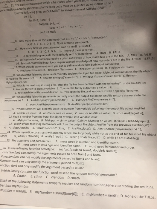 Solved How many times is the statement cout