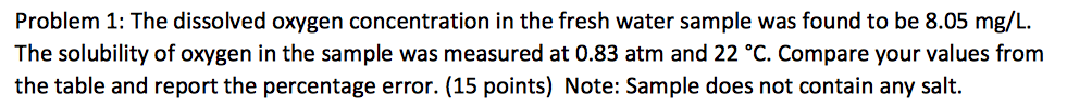 Solved The dissolved oxygen concentration in the fresh water | Chegg.com
