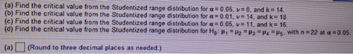 Solved Find the critical value from the Studentized range | Chegg.com