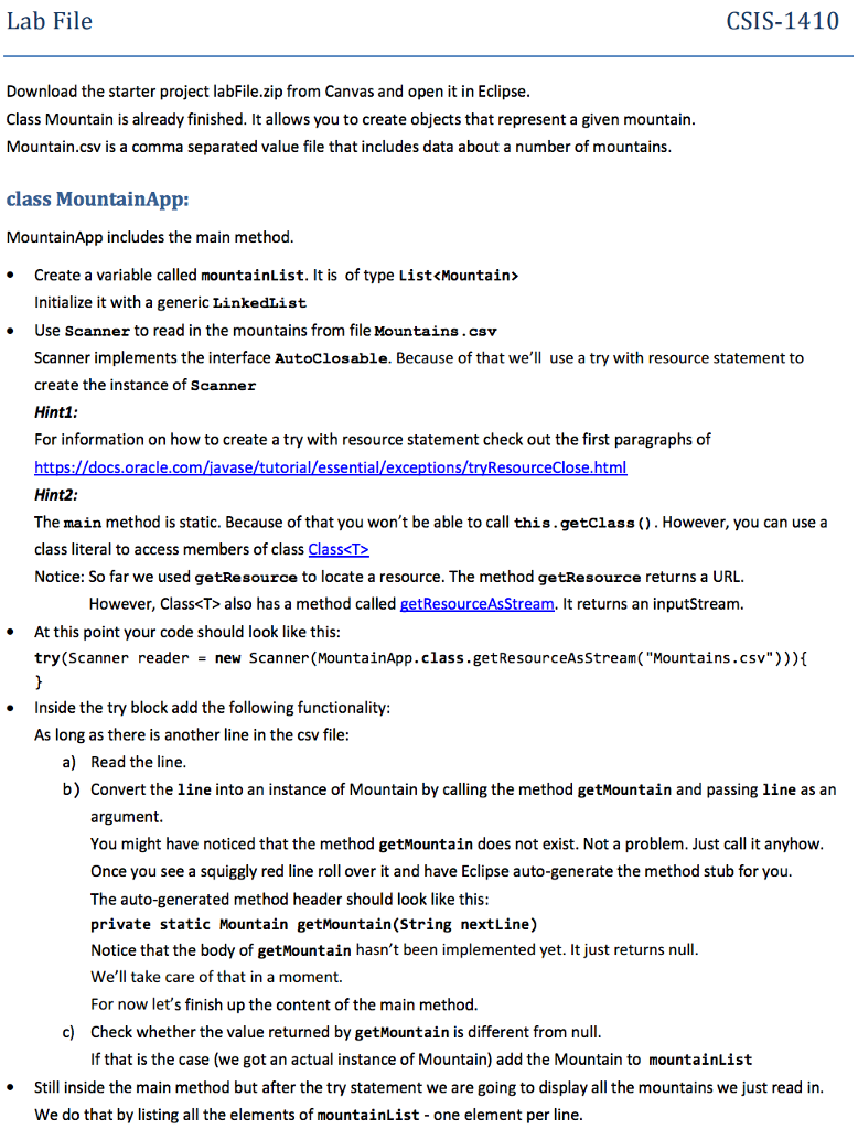CSIS-1410 Lab File Download the starter project | Chegg.com