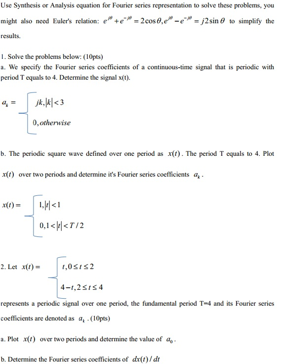 Use Synthesis Or Analysis Equation For Fourier Series