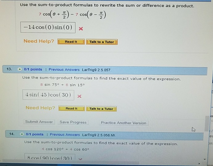 Solved Use the sum-to-product formulas to rewrite the sum or | Chegg.com