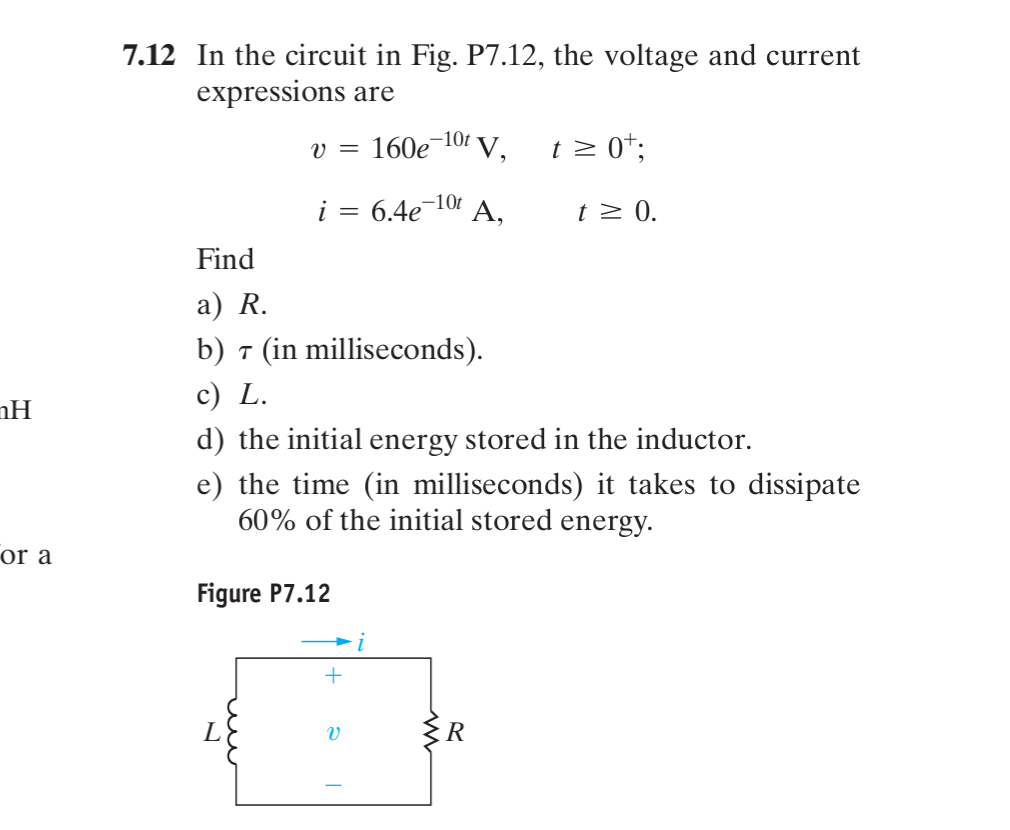 Solved In the circuit in Fig. P7.12, the voltage and current | Chegg.com