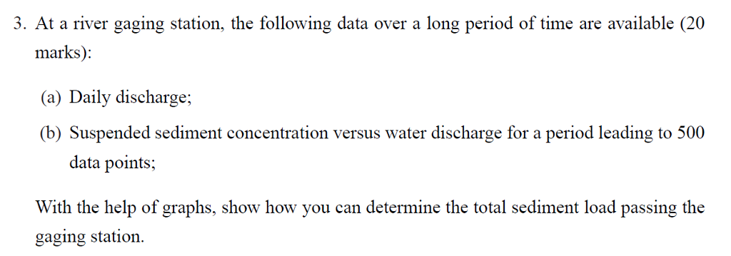 Solved 3. At a river gaging station, the following data over | Chegg.com