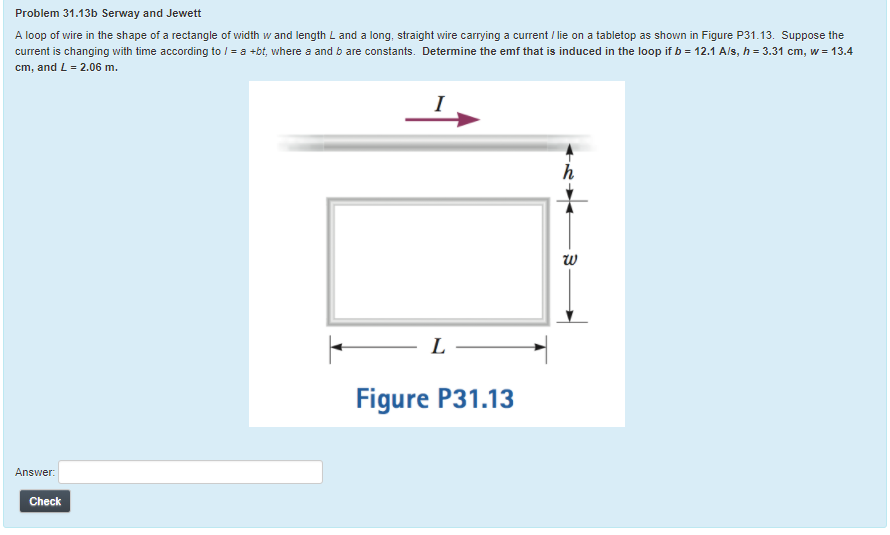 Solved Problem 31.13b Serway and Jewett A loop of wire in | Chegg.com