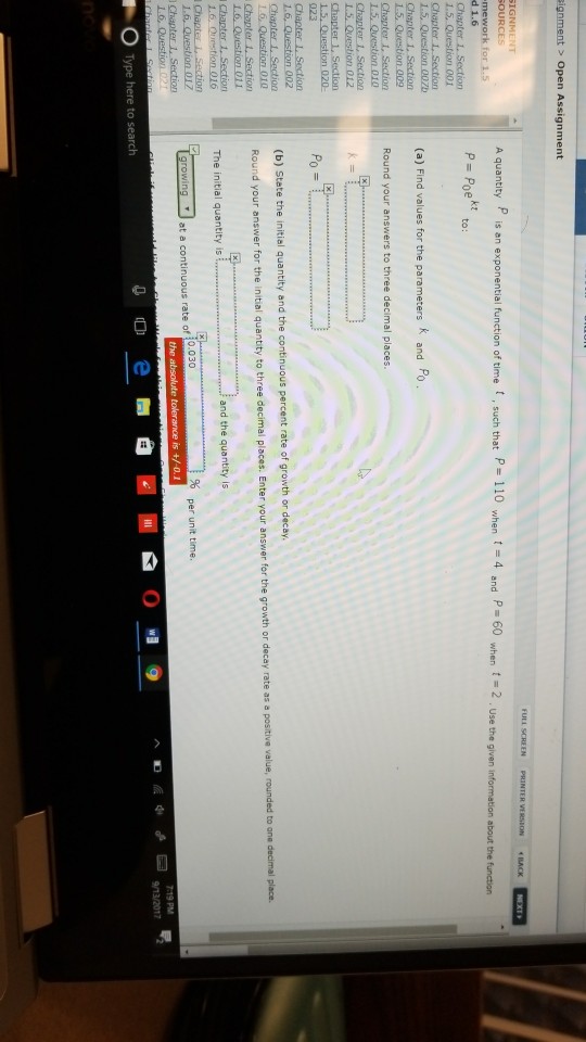 Solved A quantity P is an exponential function of time t, | Chegg.com