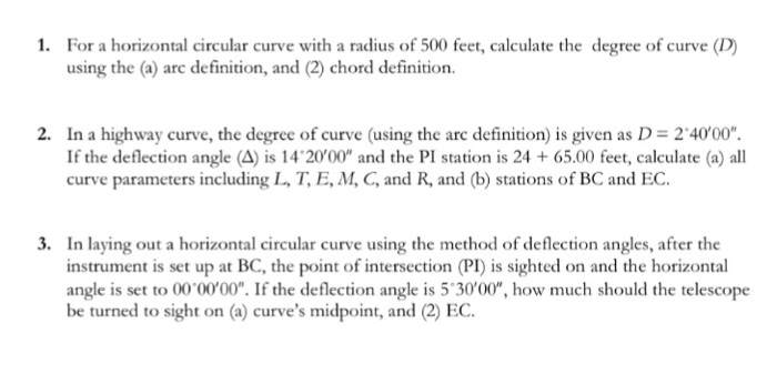 1. For a horizontal circular curve with a radius of | Chegg.com