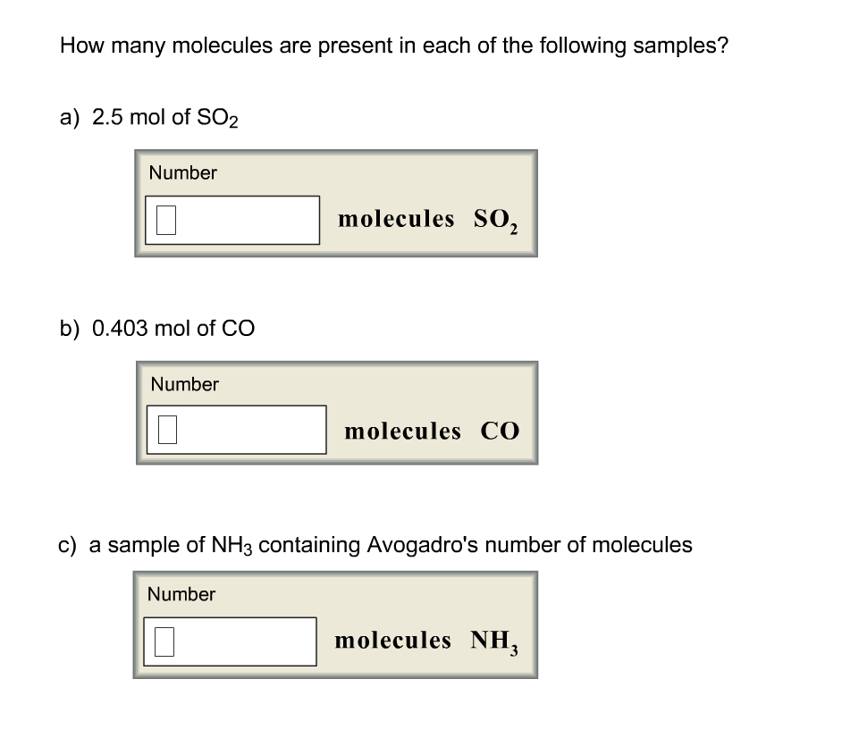 Solved How many molecules are present in each of the | Chegg.com