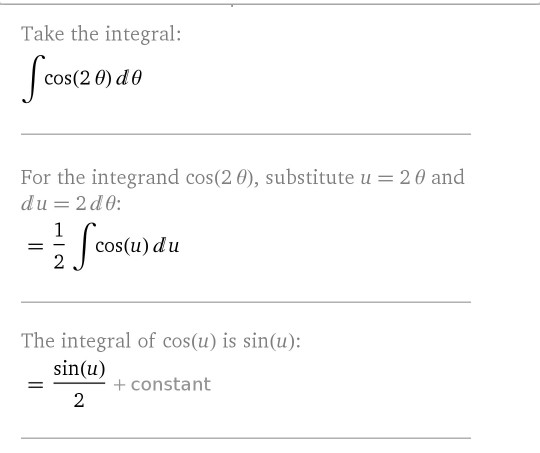 Solved Take the integral: cos(29) d θ For the integrand | Chegg.com