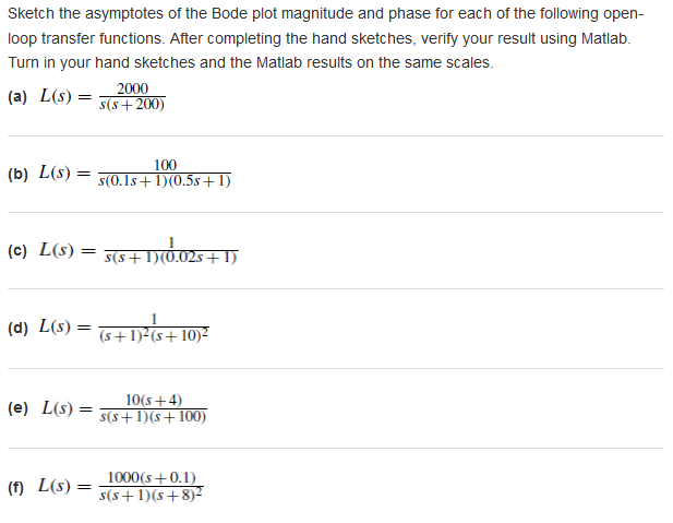 Solved Sketch the asymptotes of the Bode plot magnitude and | Chegg.com