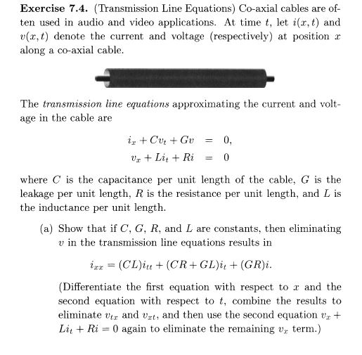 Solved Exercise 7.4. (Transmission Line Equations) Co-axial | Chegg.com
