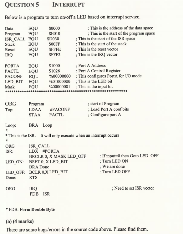 Solved Question 5 Interrupt Below Is A Program To Turn