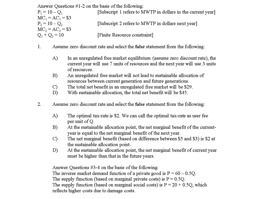 Solved Environmental Economics I have these true/false and | Chegg.com