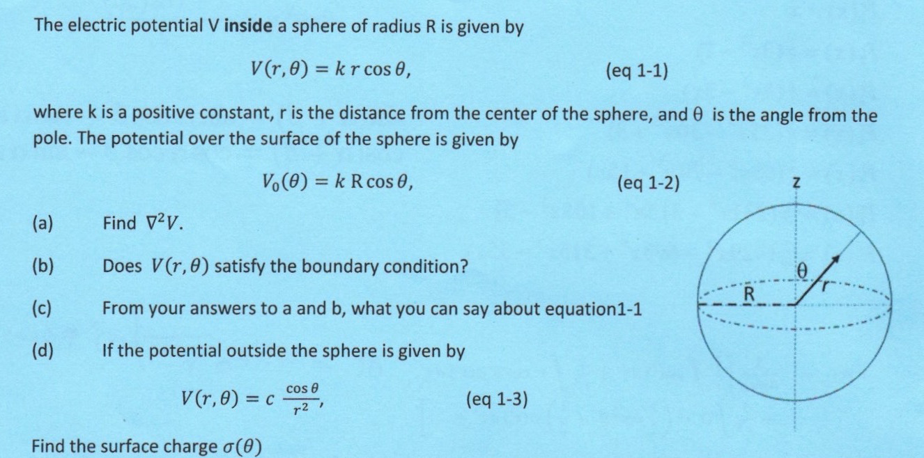 The electric potential V inside a sphere of radius R | Chegg.com