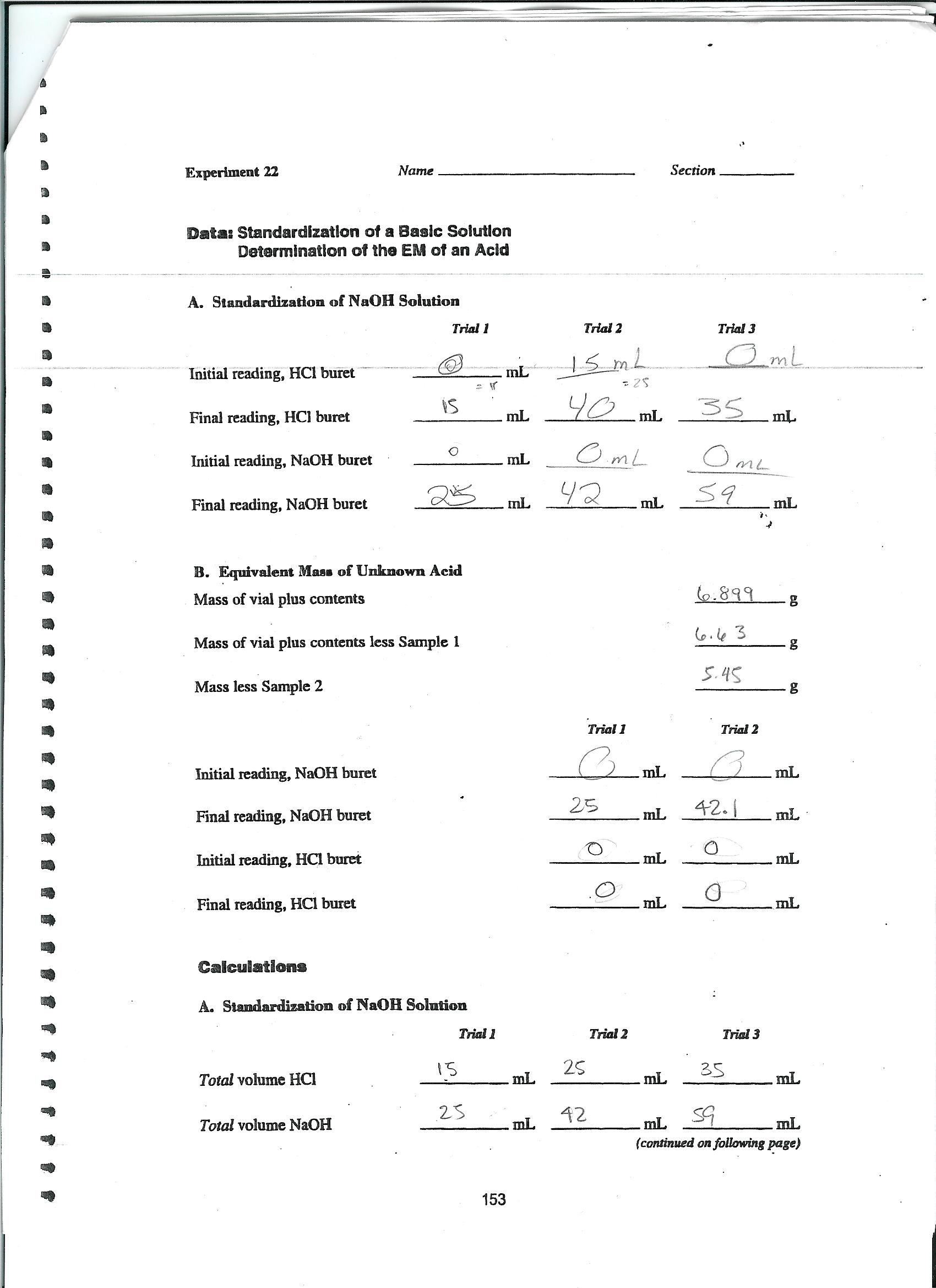Standardization of Basic Solution and Determination | Chegg.com