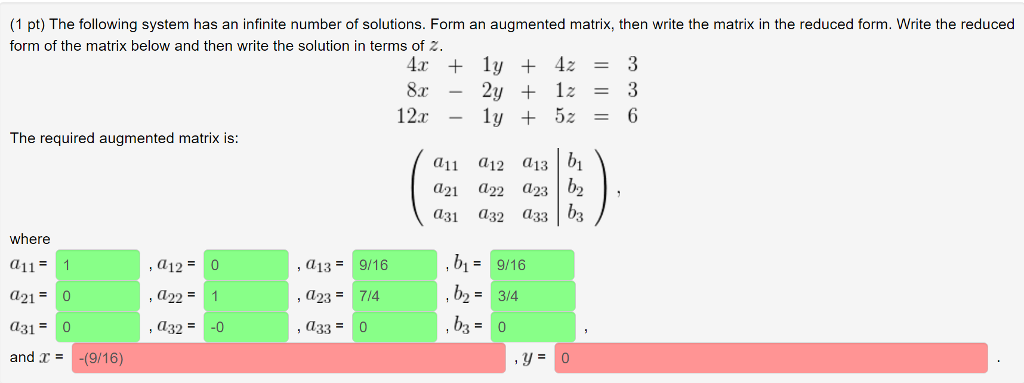 Solved (1 pt) The following system has an infinite number of | Chegg.com