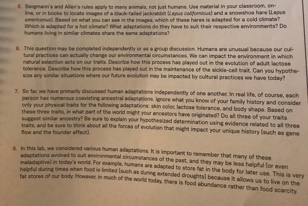 Solved 5. Bergmann's and Allen's rules apply to many | Chegg.com
