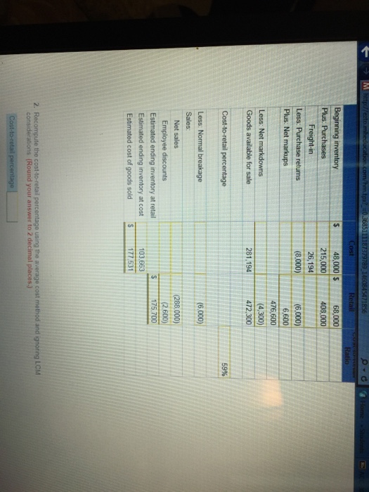 Solved Recompute the cost to-retail percentage using the | Chegg.com