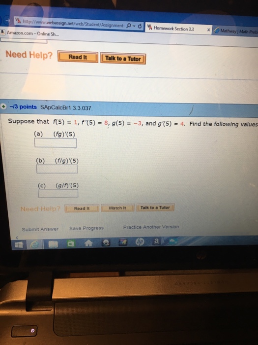 Solved Suppose That F 5 1 F 5 8 G 5 3 And