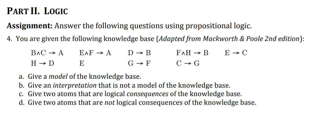PART II. LOGIC Assignment: Answer the following | Chegg.com
