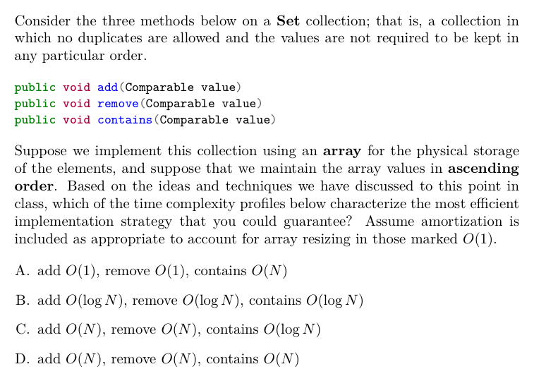 Solved Consider the three methods below on a Set collection; | Chegg.com