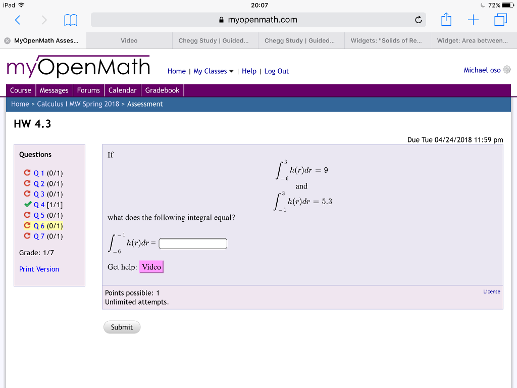 Solved Pad 20:07 72% a myopenmath.com MyOpenMath Asses... | Chegg.com