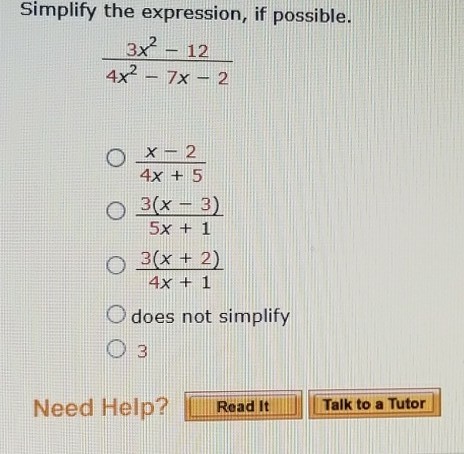 Solved Simplify the expression, if possible. 2x2 12 4x2-7x-2 | Chegg.com