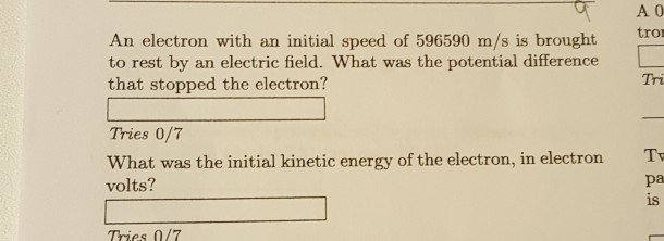 Solved An Electron With An Initial Speed Of 596590 M S Is