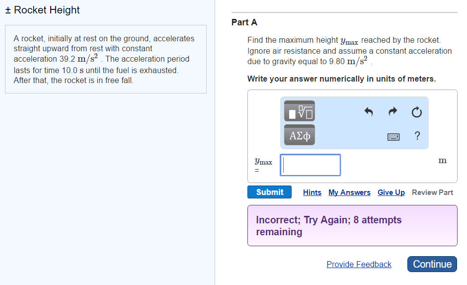 Solved A rocket, initially at rest on the ground, | Chegg.com