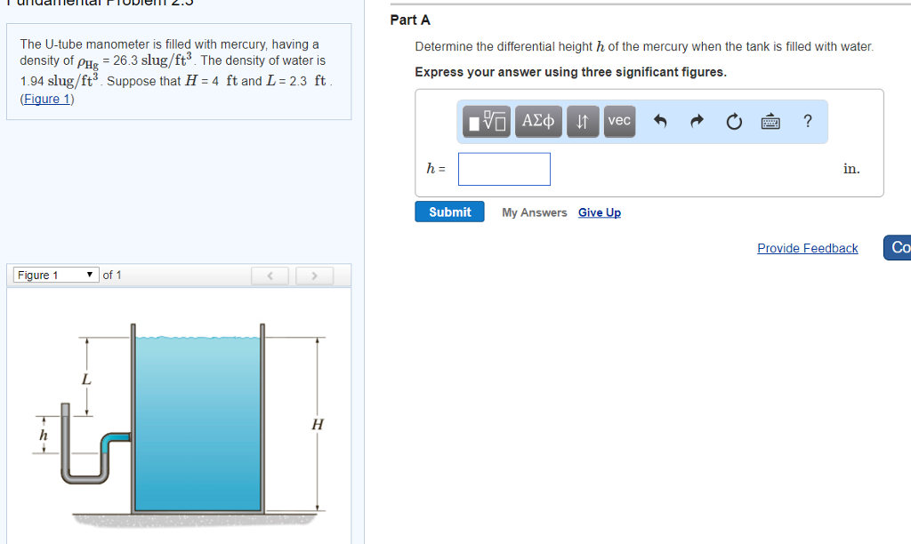 Solved The U-tube manometer is filled with mercury, having a | Chegg.com