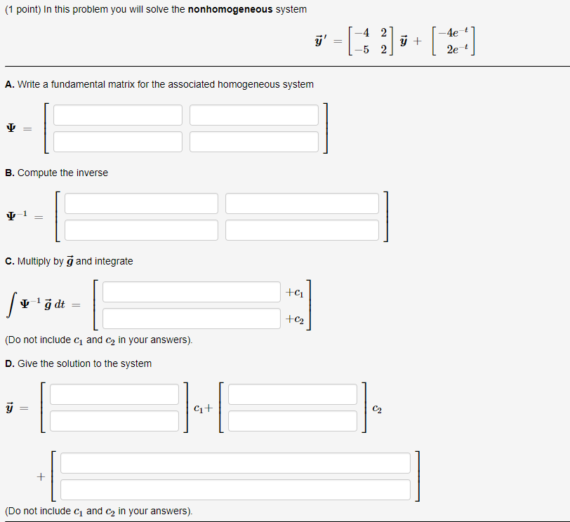 Solved (1 point) In this problem you will solve the | Chegg.com