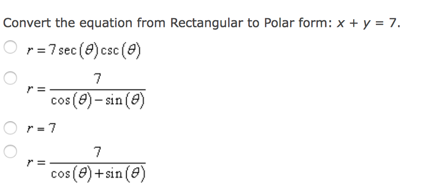 Solved Convert the equation from Rectangular to Polar form: | Chegg.com