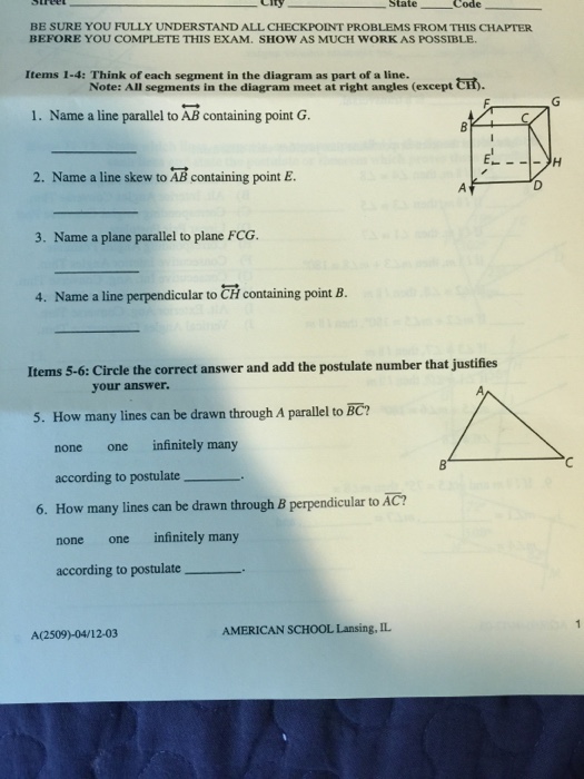 Solved Name a line parallel to AB containing point G. Name | Chegg.com