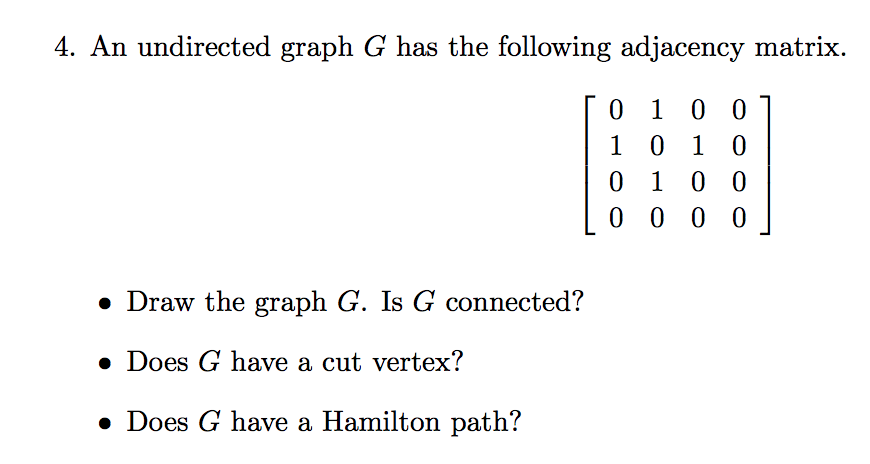 Solved 4. An undirected graph G has the following adjacency | Chegg.com