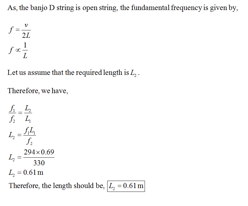 (Solved) - A banjo D string is 0.69 m long and has a fundamental ...