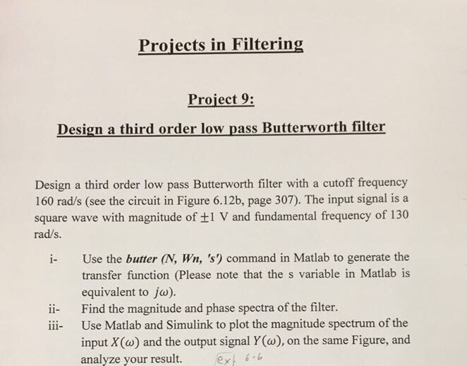 Design a third order low pass Butterworth filter with | Chegg.com
