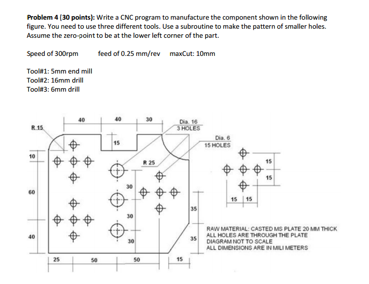 Solved Problem 4 (30 points): Write a CNC program to | Chegg.com