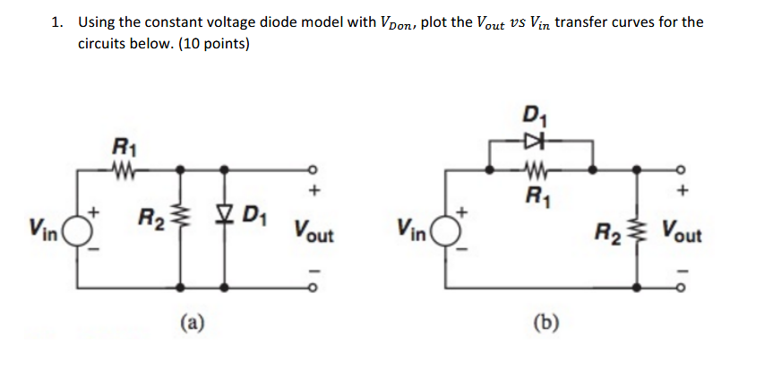 Solved 1. Using the constant voltage diode model with VDon, | Chegg.com