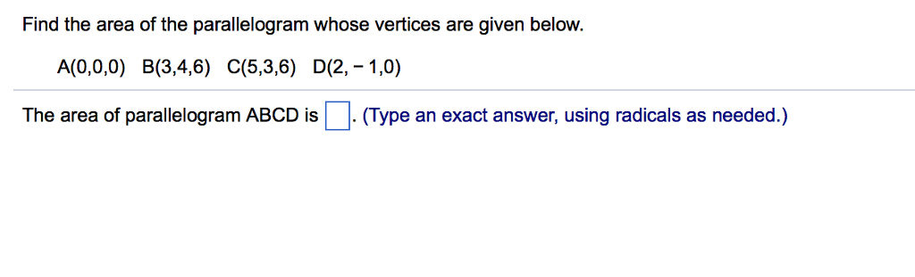 Solved Find the area of the parallelogram whose vertices are | Chegg.com