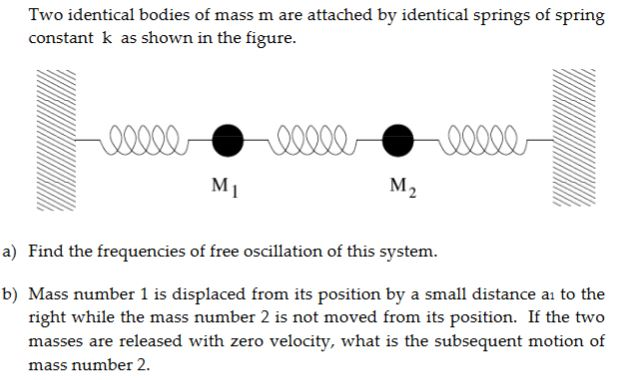 Solved Two identical bodies of mass m are attached by | Chegg.com