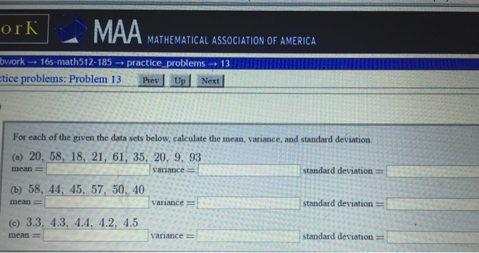 Solved For each of the given the data sets below, calculate | Chegg.com