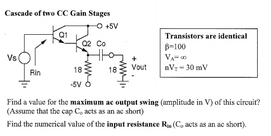 Solved Find a value for the maximum ac output swing | Chegg.com