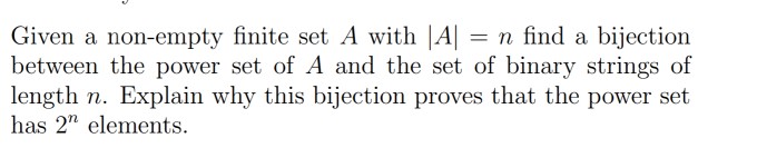 Solved Given a non-empty finite set A with IA] = n find a | Chegg.com