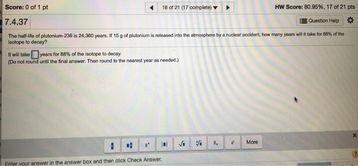 Solved The half-life of plutonium 239 is 24, 360 years. If | Chegg.com