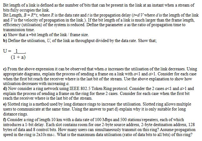 Bit length of a link is defined as the number of bits | Chegg.com