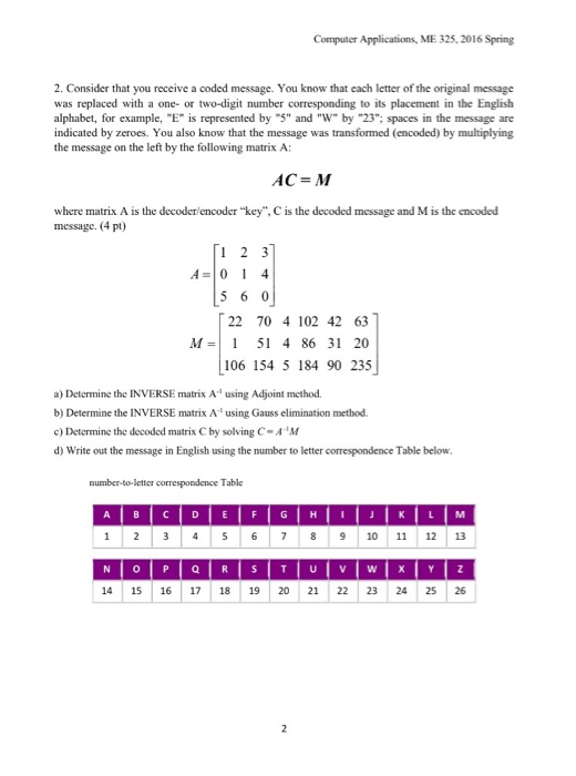 Solved Computer Applications, ME 325, 2016 Spring Computer | Chegg.com