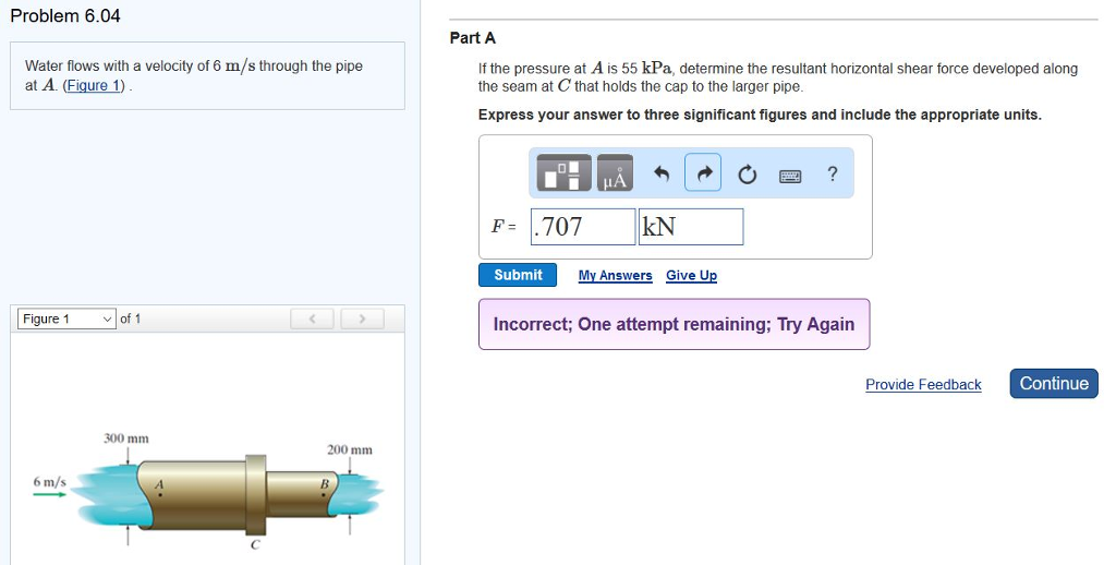 Solved Problem 6.04 Part A Water flows with a velocity of 6 | Chegg.com