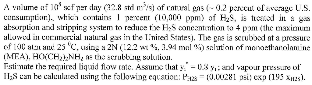 Solved A volume of 108 scf per day (32.8 std m/s) of natural | Chegg.com